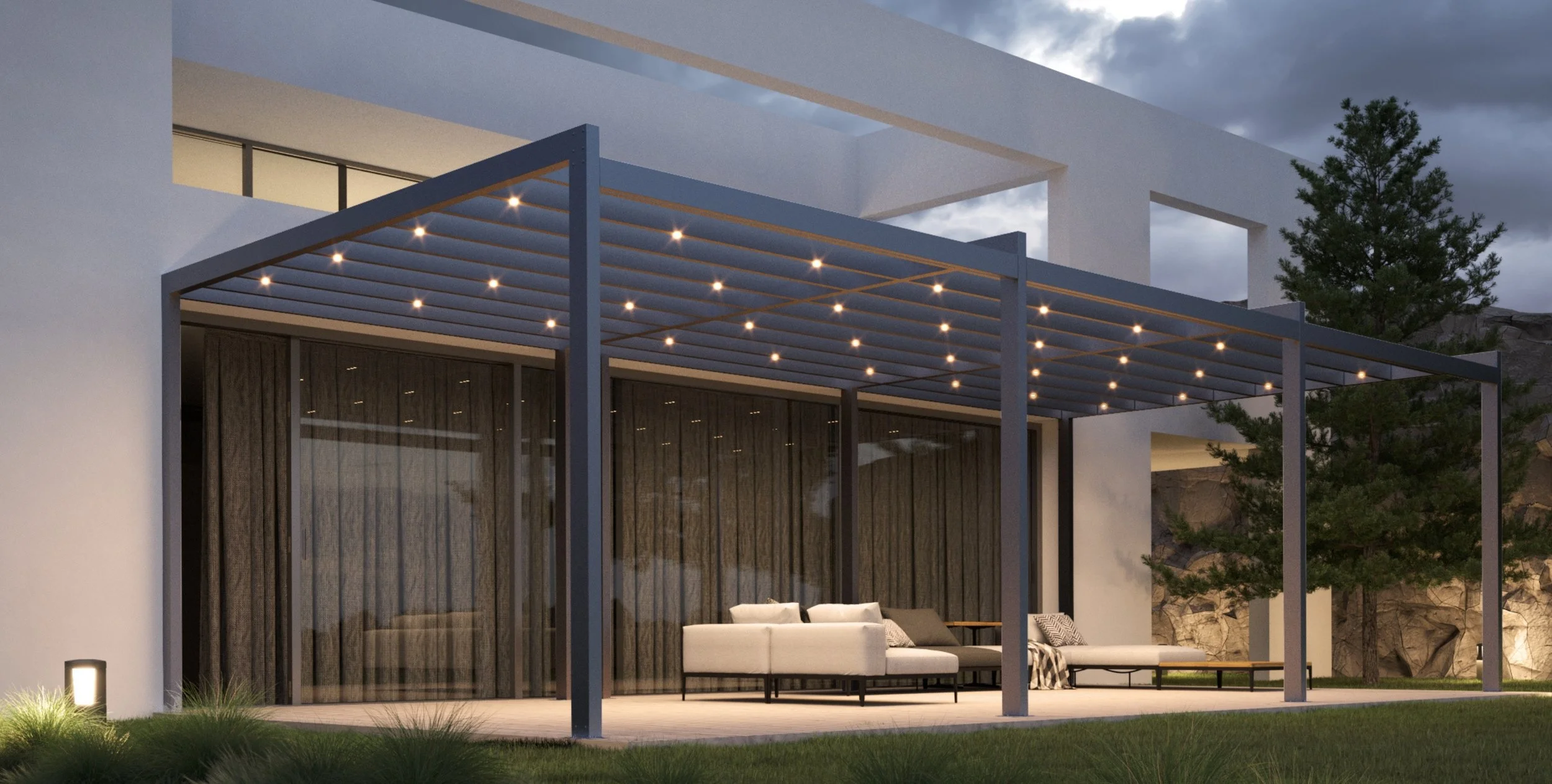 Pergola met glazen dak - Luxe tuinkamer - Luxe Pergolas