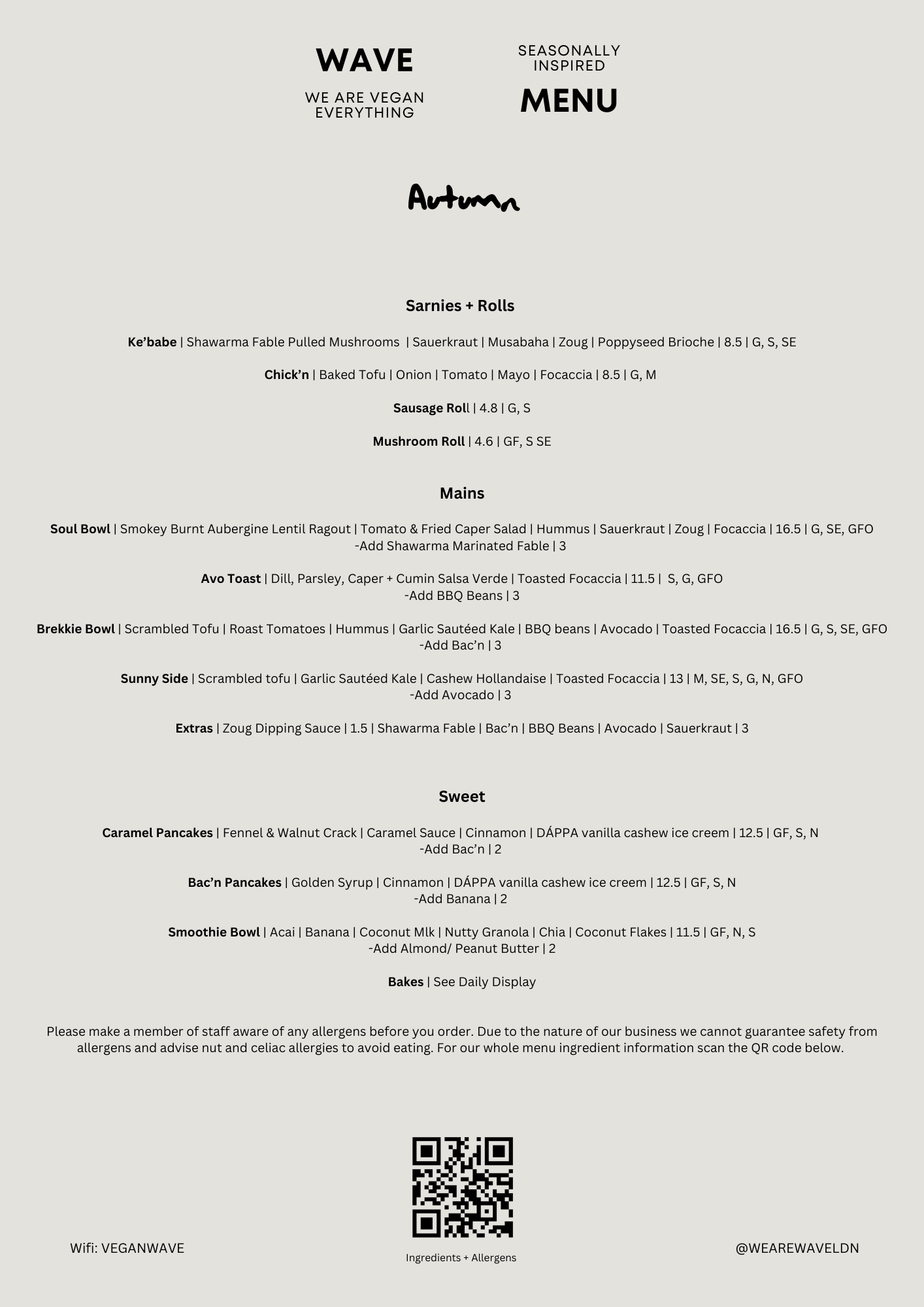 Hackney Menu — W A V E