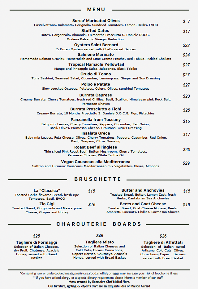 Sorso Menu — Sorso