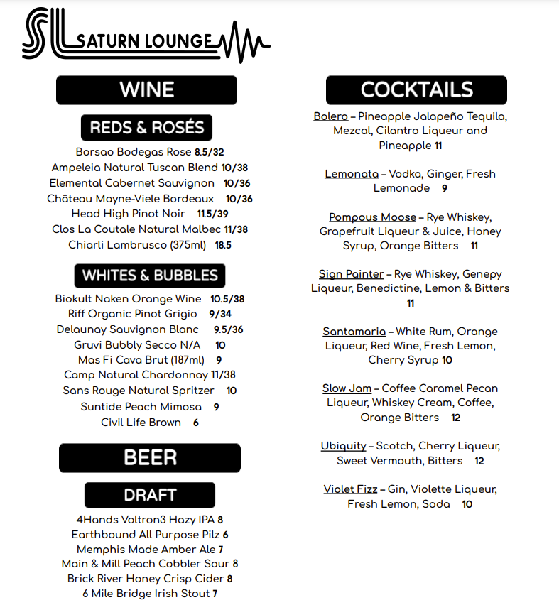 Drinks — The Saturn Lounge