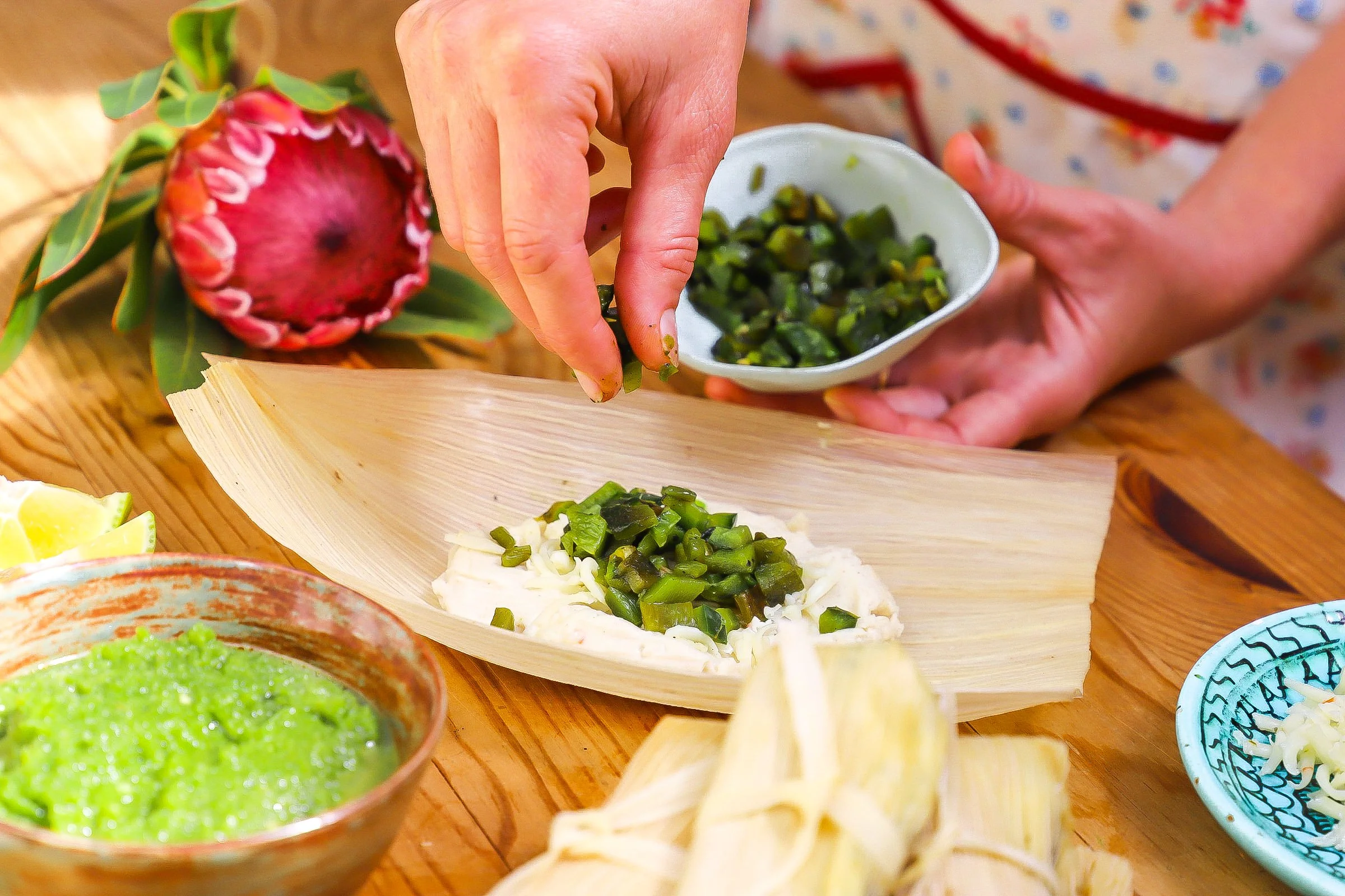 Holiday Tamales with Poblano Peppers, Spicy Cheese, & Tomatillo Avocado ...