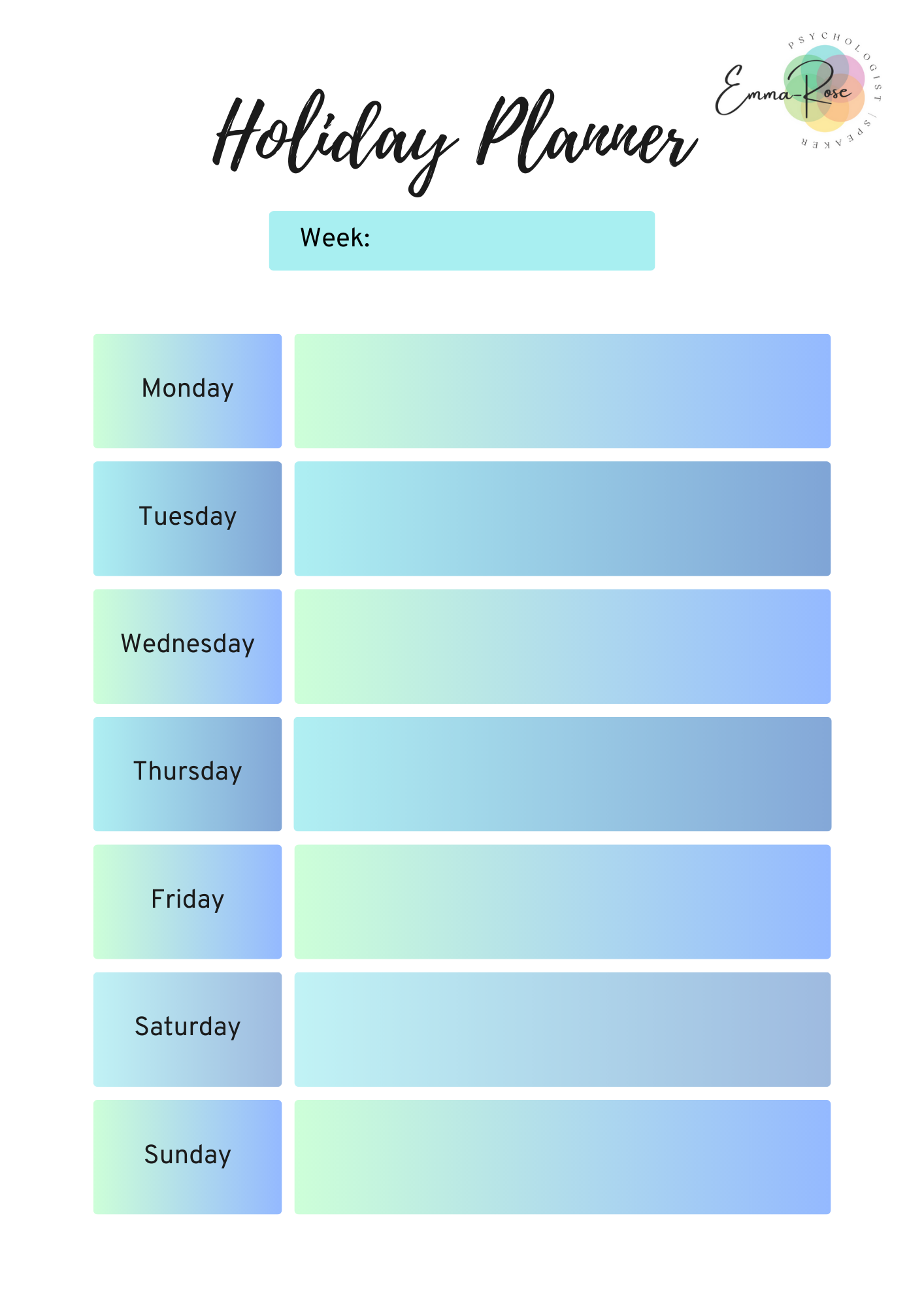 Holiday Planner — Emma-Rose Parsons - Psychologist | Speaker | Supervisor