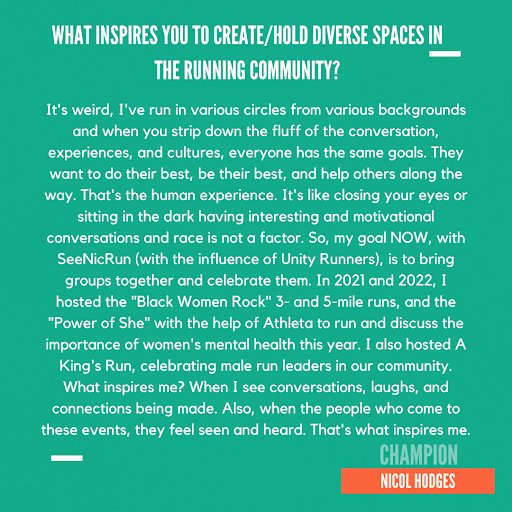 Champion Highlight: Nicol Hodges — Running Industry Diversity Coalition ...