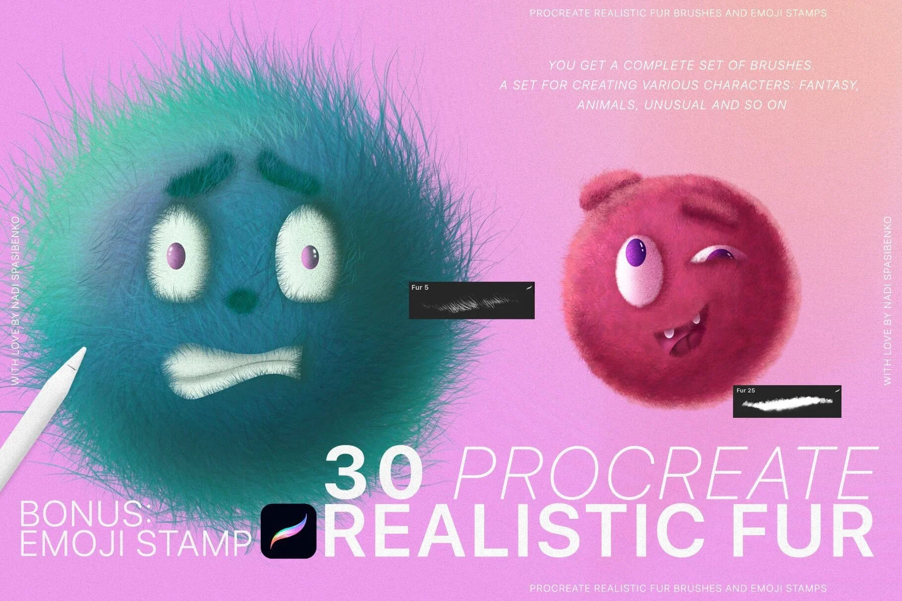 Procreate Realistic Fur & Emoji Brushes — Artcoast Studio