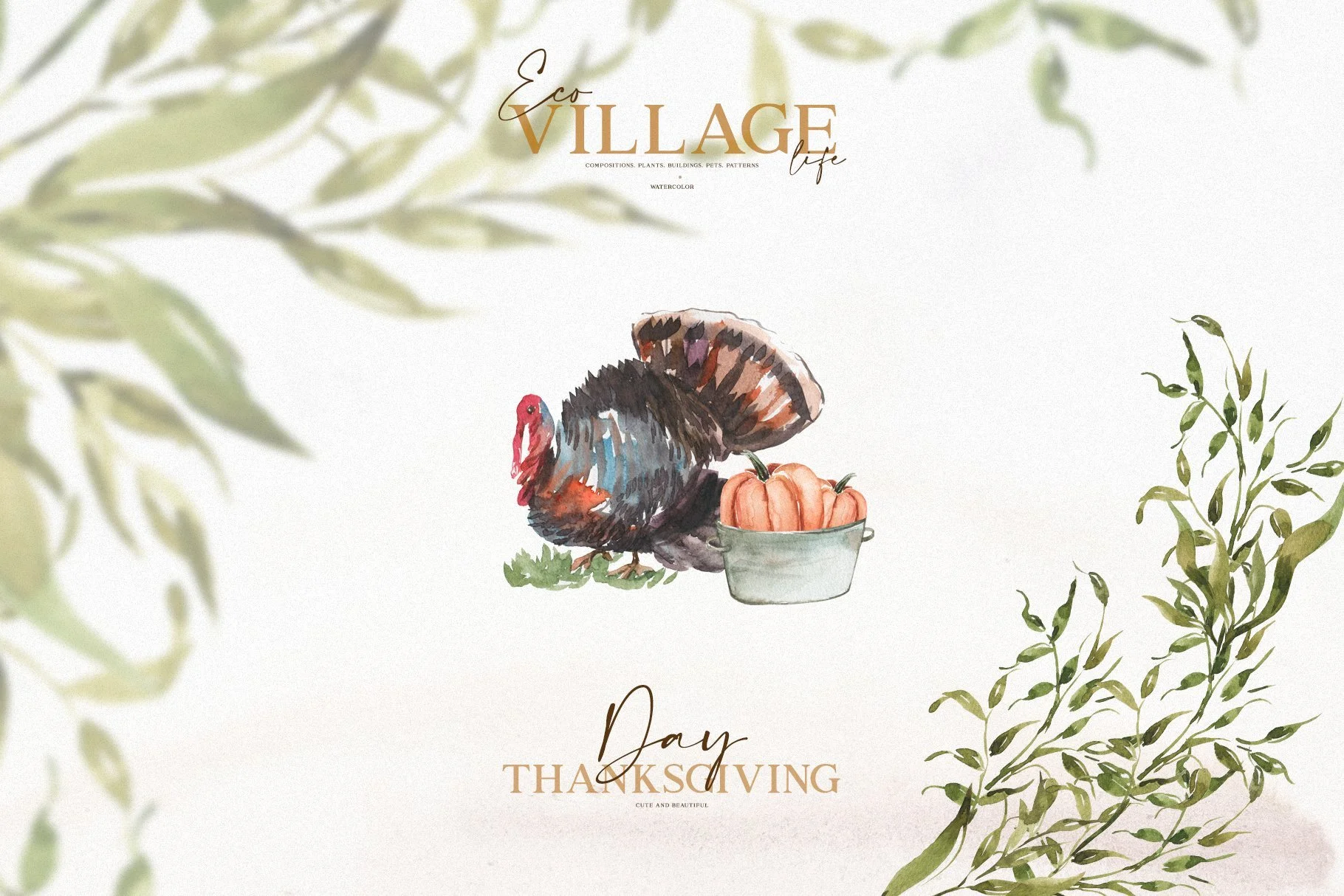 Watercolor Eco Village Illustrations Kit — Artcoast Studio