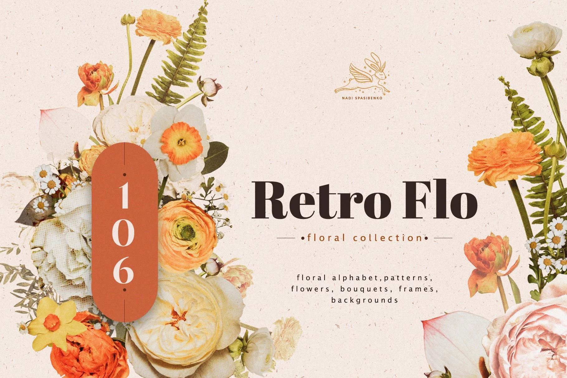 Halftone Retro Floral Set — Artcoast Studio