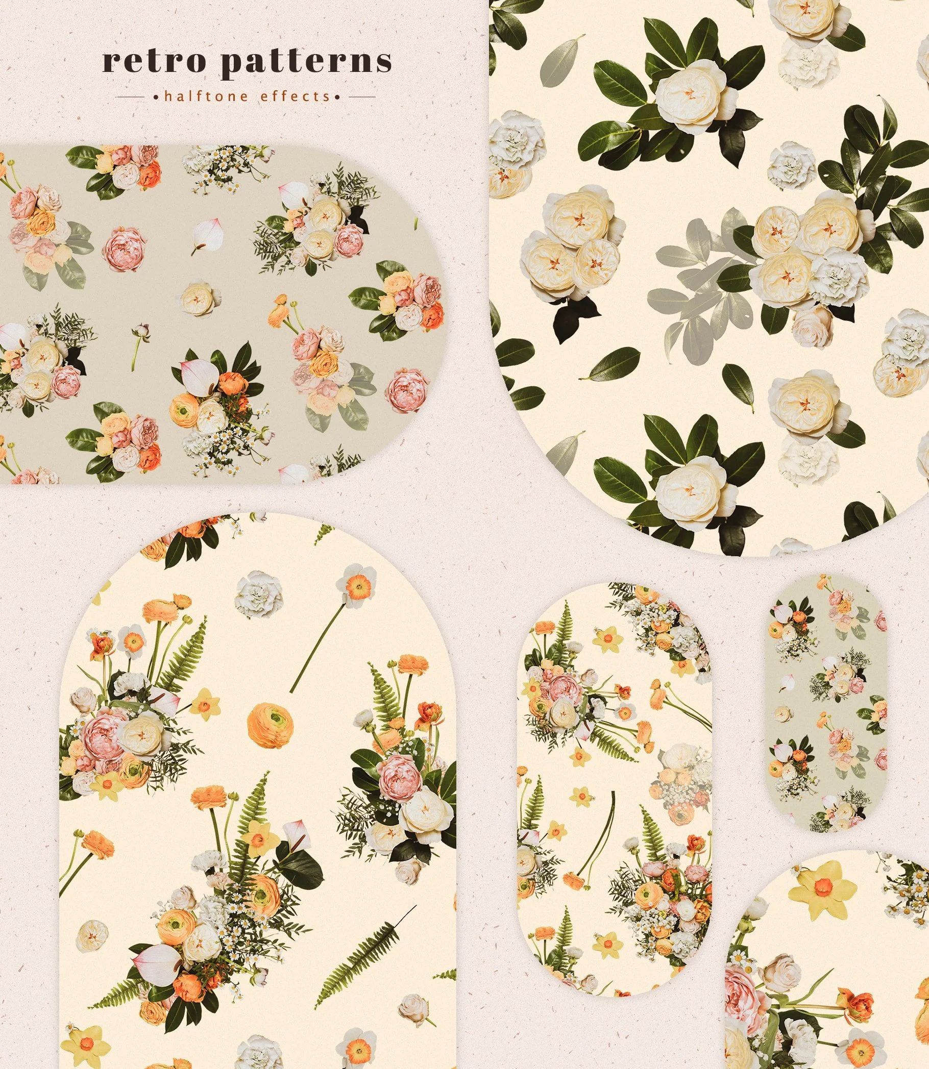 Halftone Retro Floral Set — Artcoast Studio