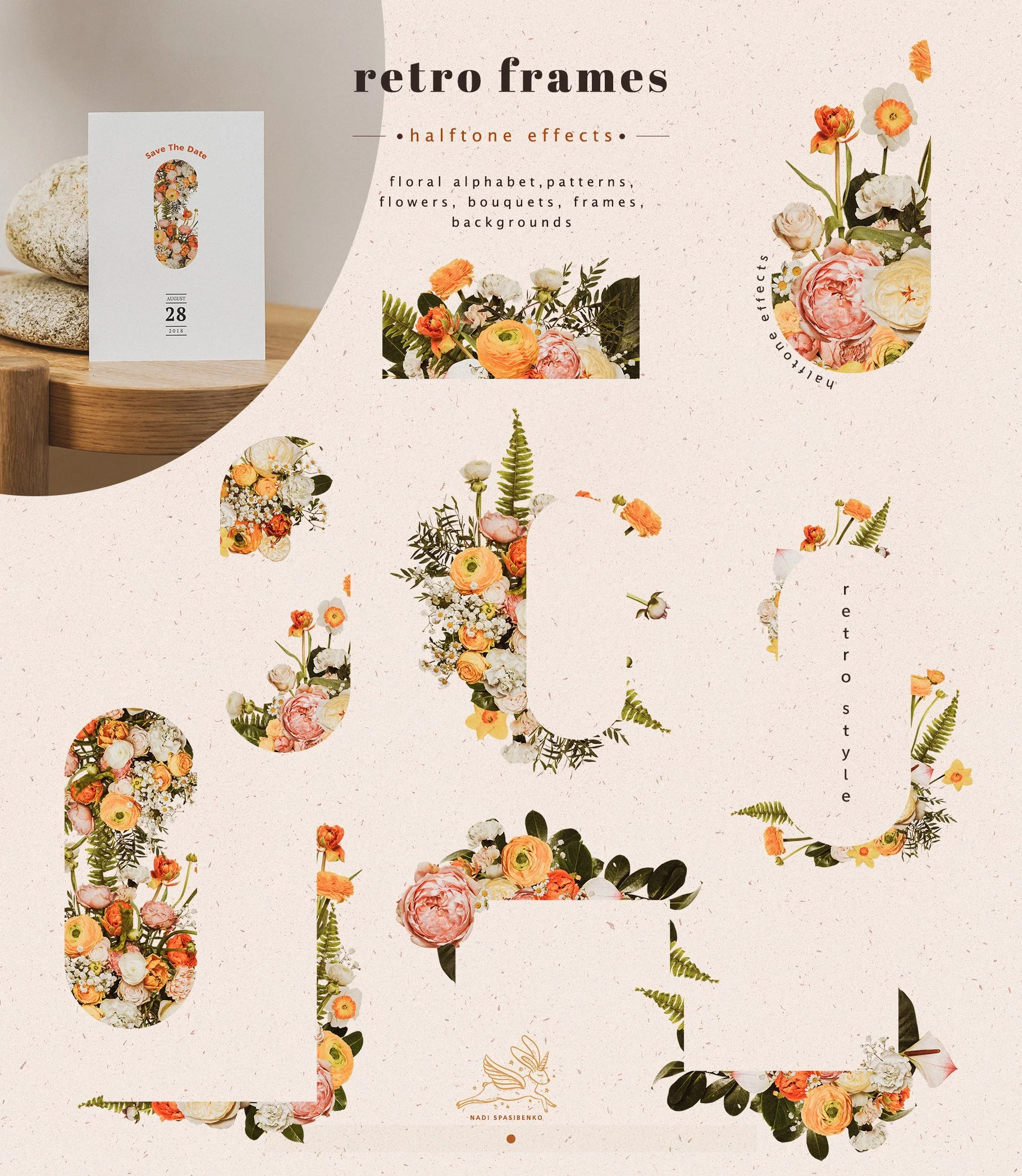 Halftone Retro Floral Set — Artcoast Studio