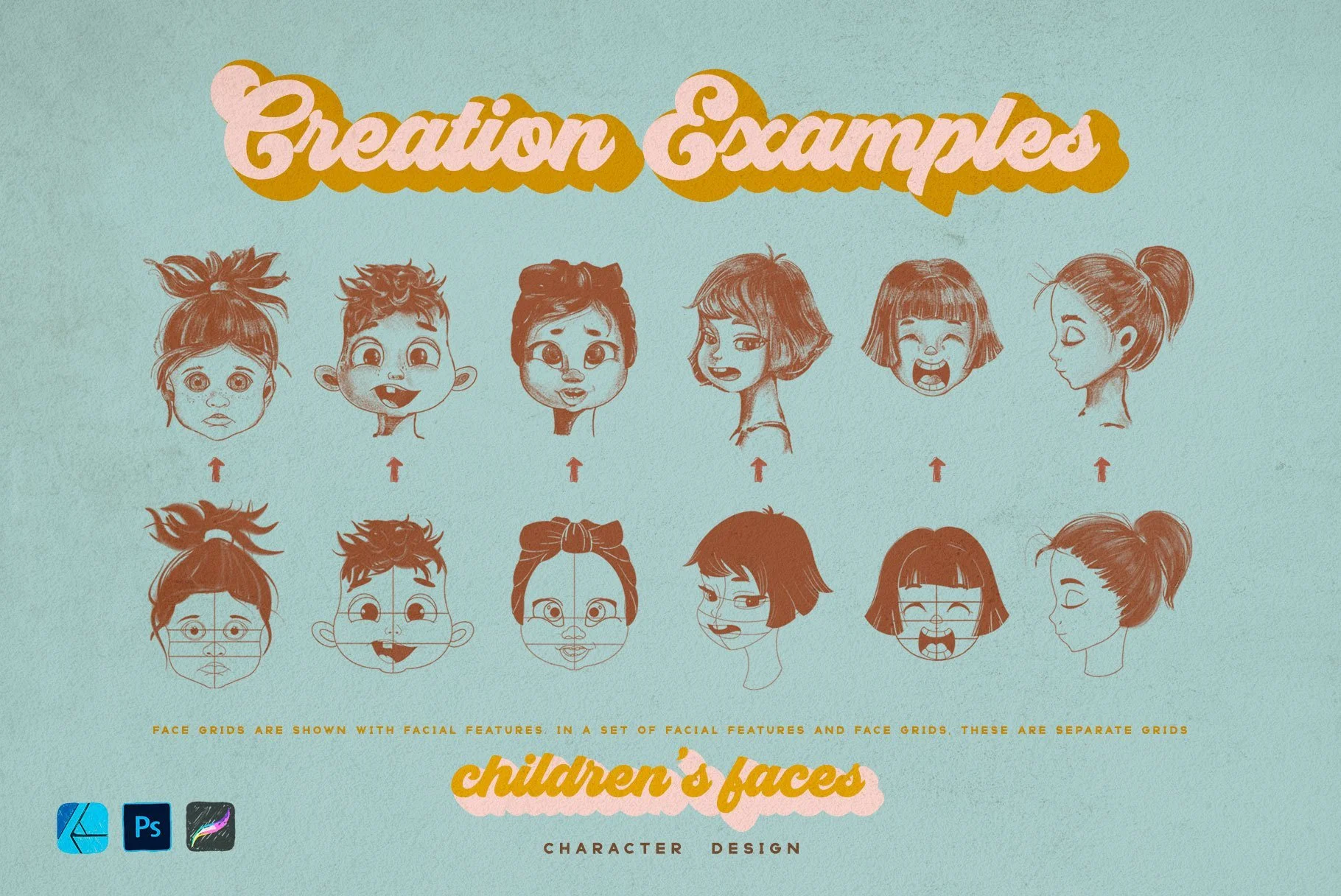 MEGABUNDLE Character Grids & Stamps for Procreate — Artcoast Studio