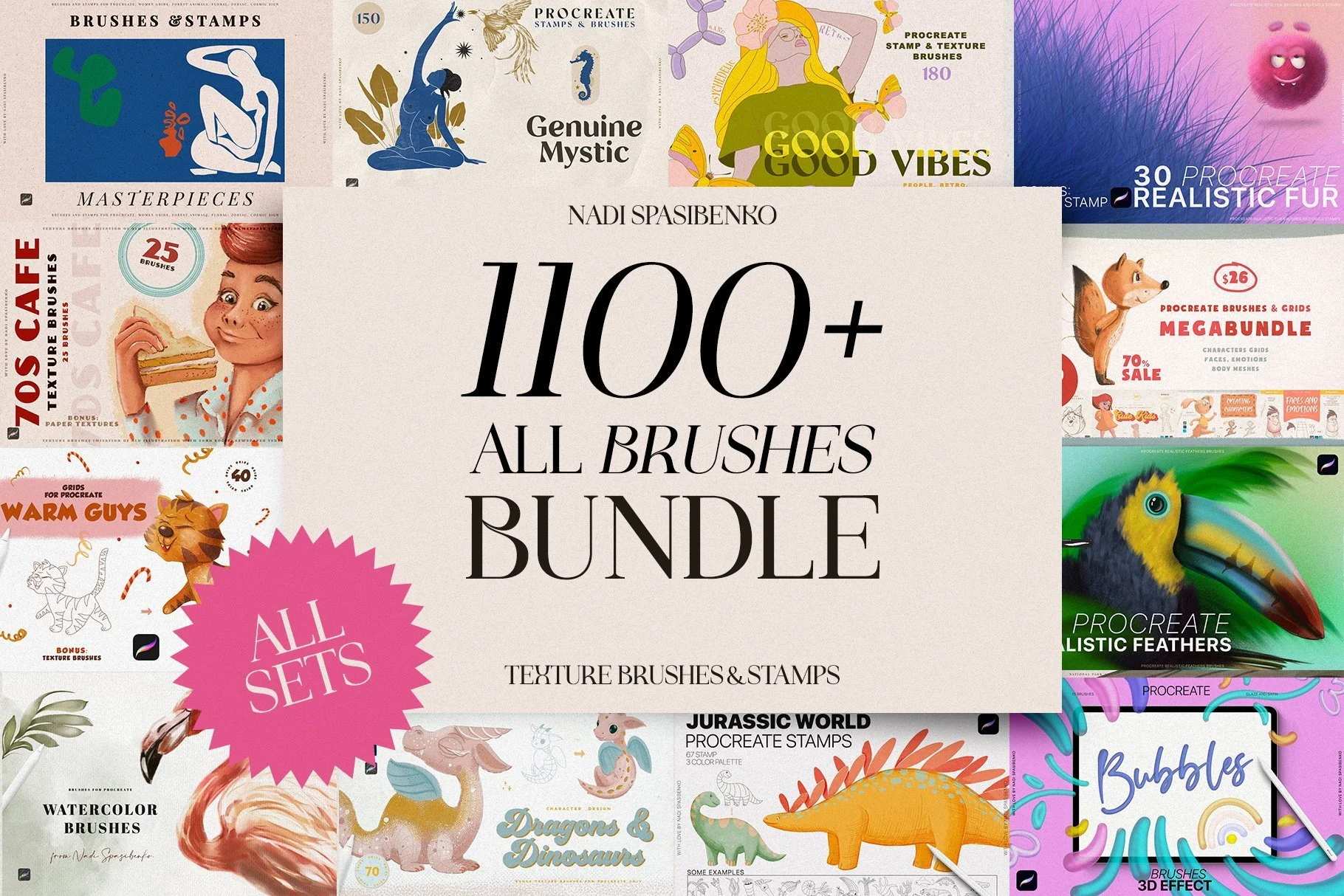 SUPER BUNDLE 1100+ Procreate Brushes & Grids — Artcoast Studio