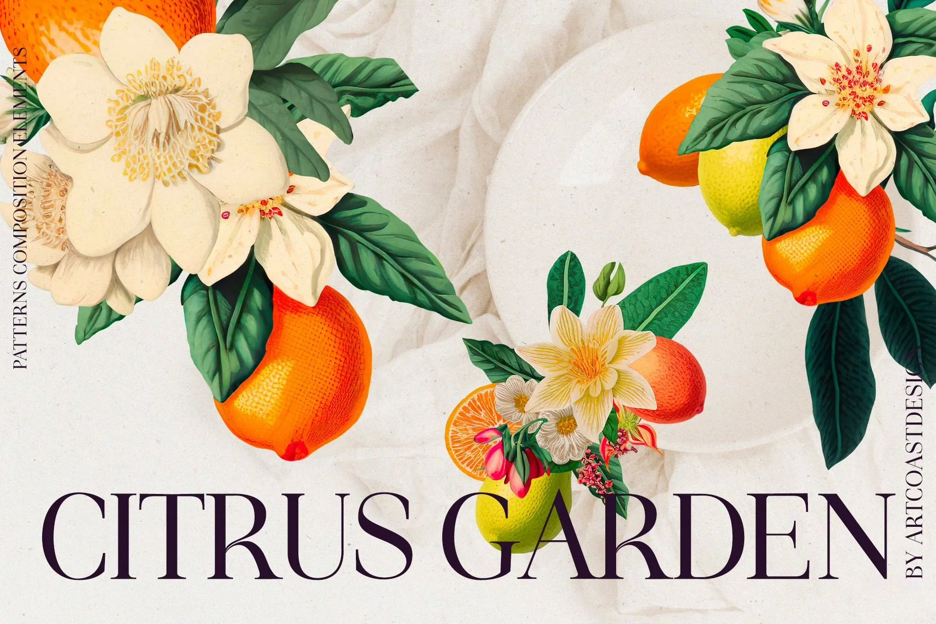 Citrus Garden Flowers Clipart & Posters — Artcoast Studio