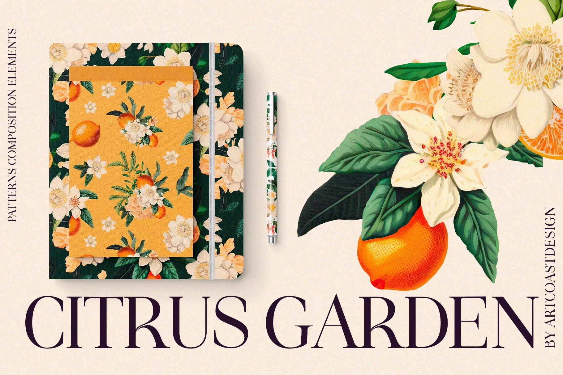Citrus Garden Flowers Clipart & Posters — Artcoast Studio