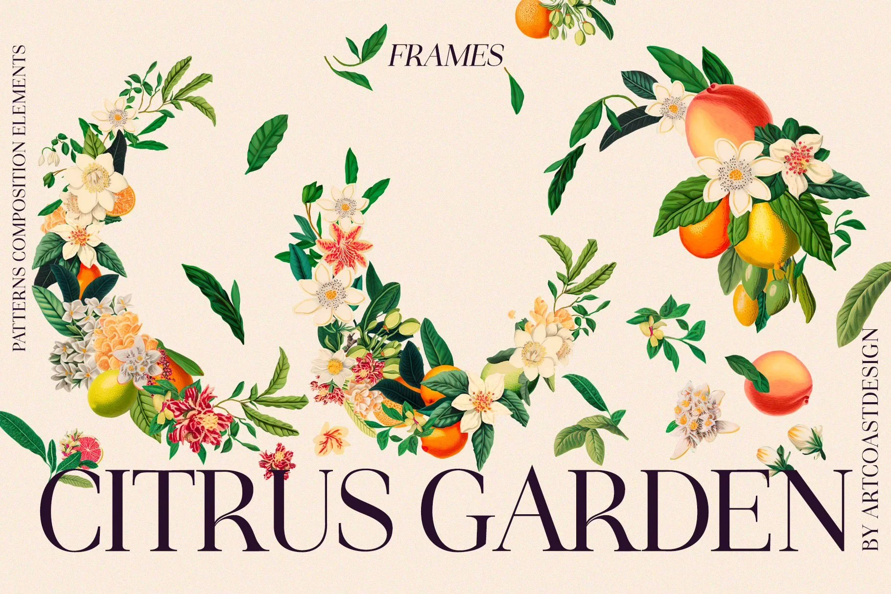 Citrus Garden Flowers Clipart & Posters — Artcoast Studio