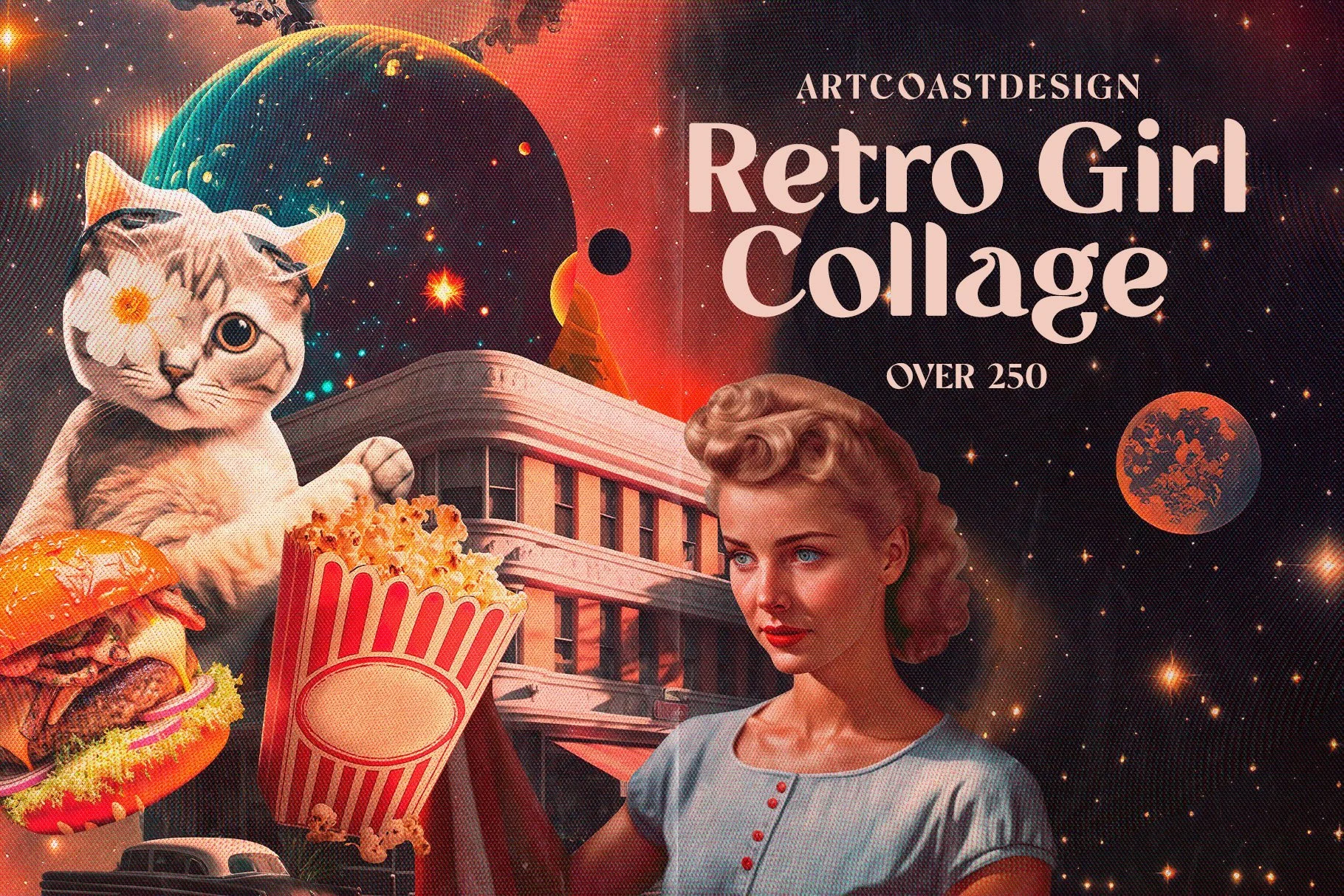Retro Girls & Floral Collage Collection — Artcoast Studio