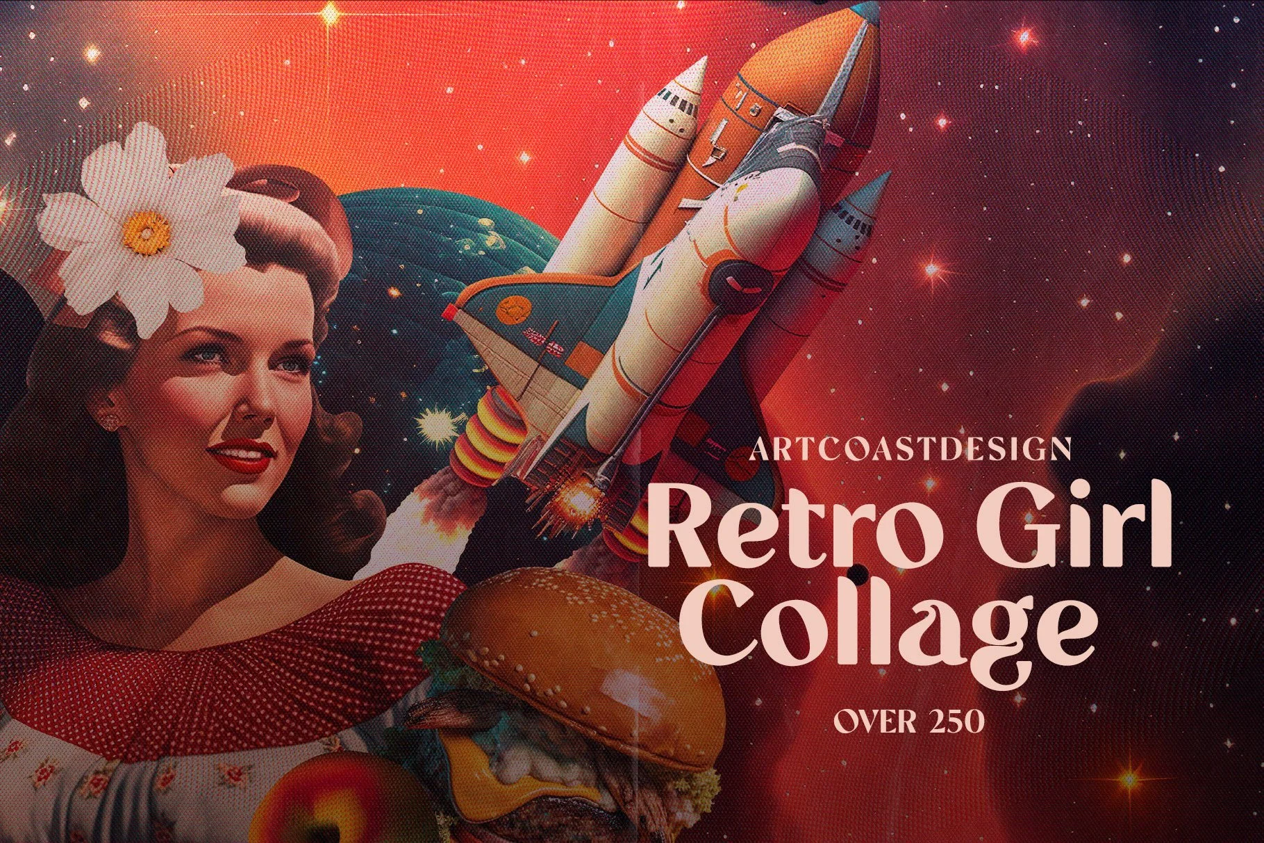 Retro Girls & Floral Collage Collection — Artcoast Studio