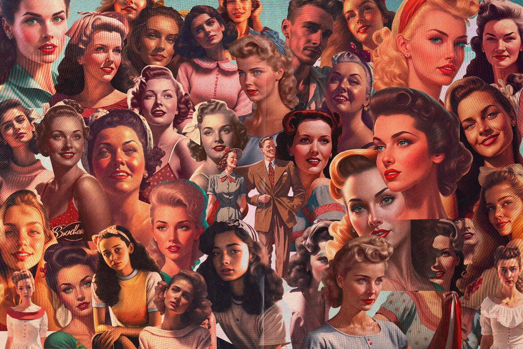 Retro Girls & Floral Collage Collection — Artcoast Studio