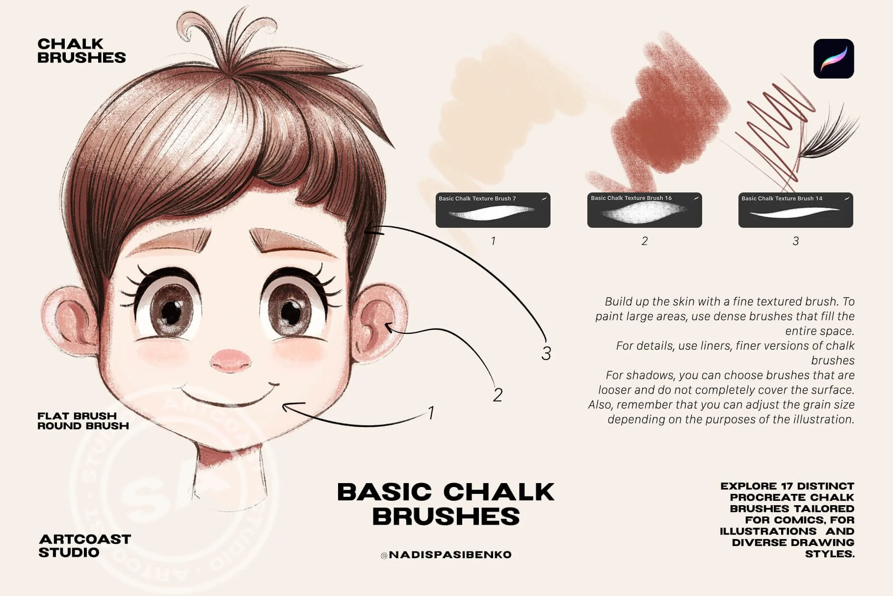 Procreate Basic Chalk Brushes – 17 Unique Brushes for Textured Art & Lettering