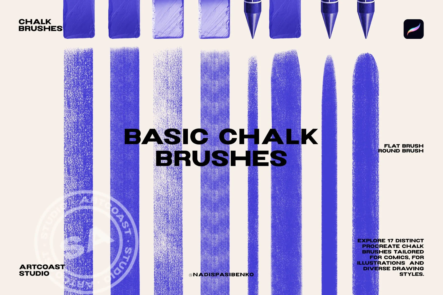 Procreate Basic Chalk Brushes – 17 Unique Brushes for Textured Art & Lettering