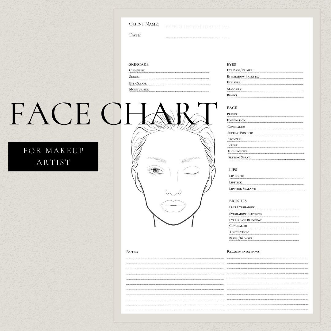 Makeup Face Chart For Makeup Artists (Landscape) — Nicola Louise Makeup