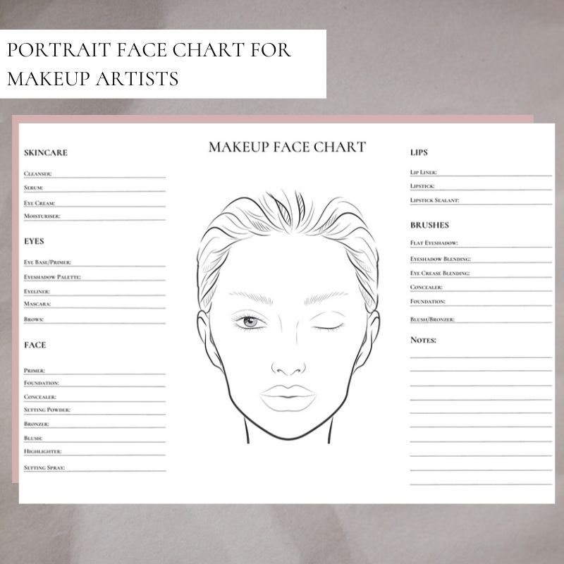 Makeup Face Chart For Makeup Artists (Landscape) - Digital Download ...