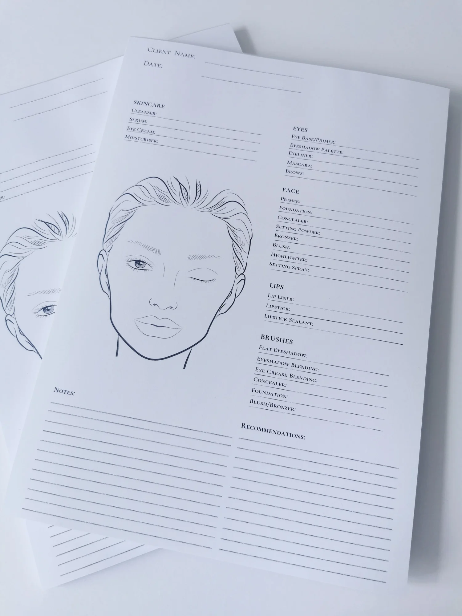 Makeup Face Chart For Makeup Artists (Portrait) - Digital Download ...