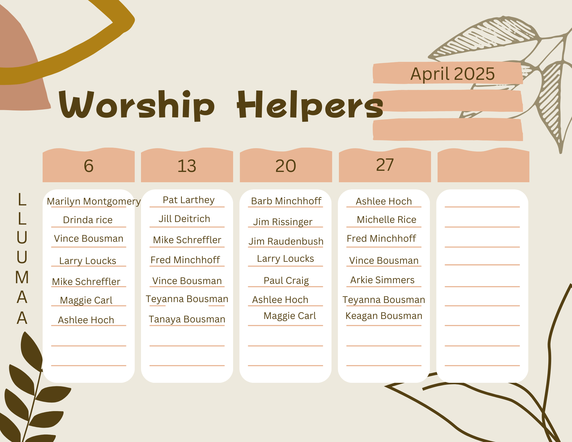 Worship Helper Schedule — New Hope Charge-Trinity Elizabethville ...