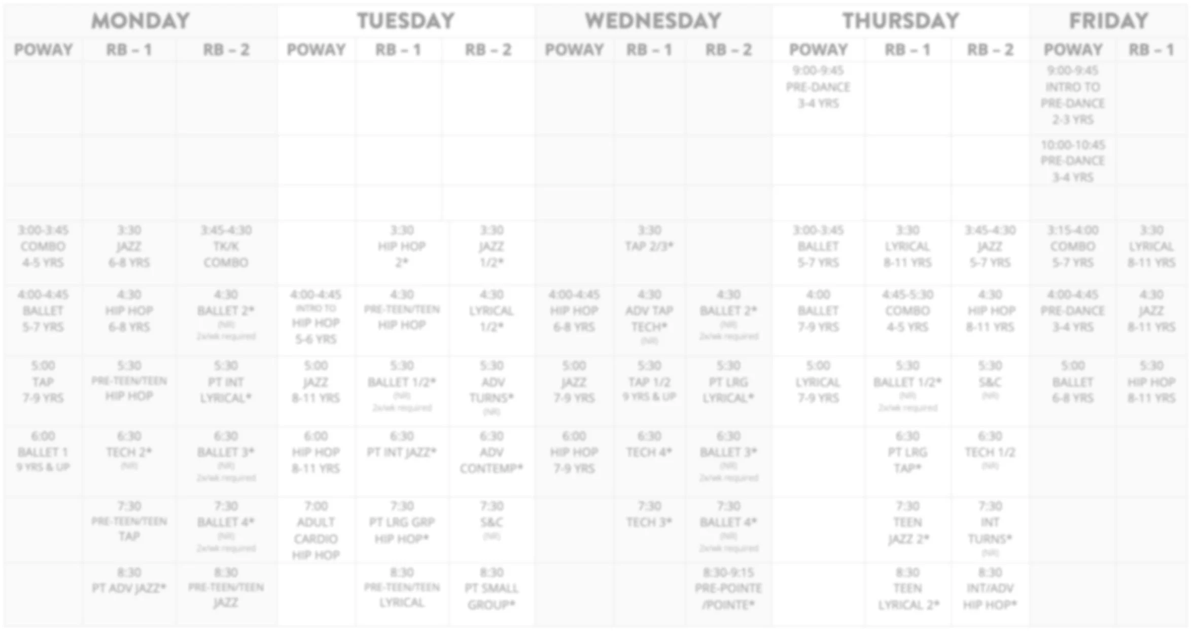 Class Schedule — Step By Step Dance