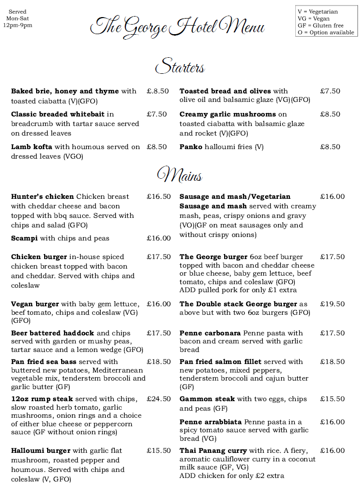 Main Menu Summer 25 — The George Hotel, Dereham