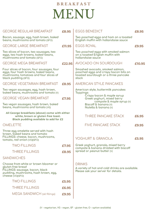 Breakfast Menu Summer 25 — The George Hotel, Dereham