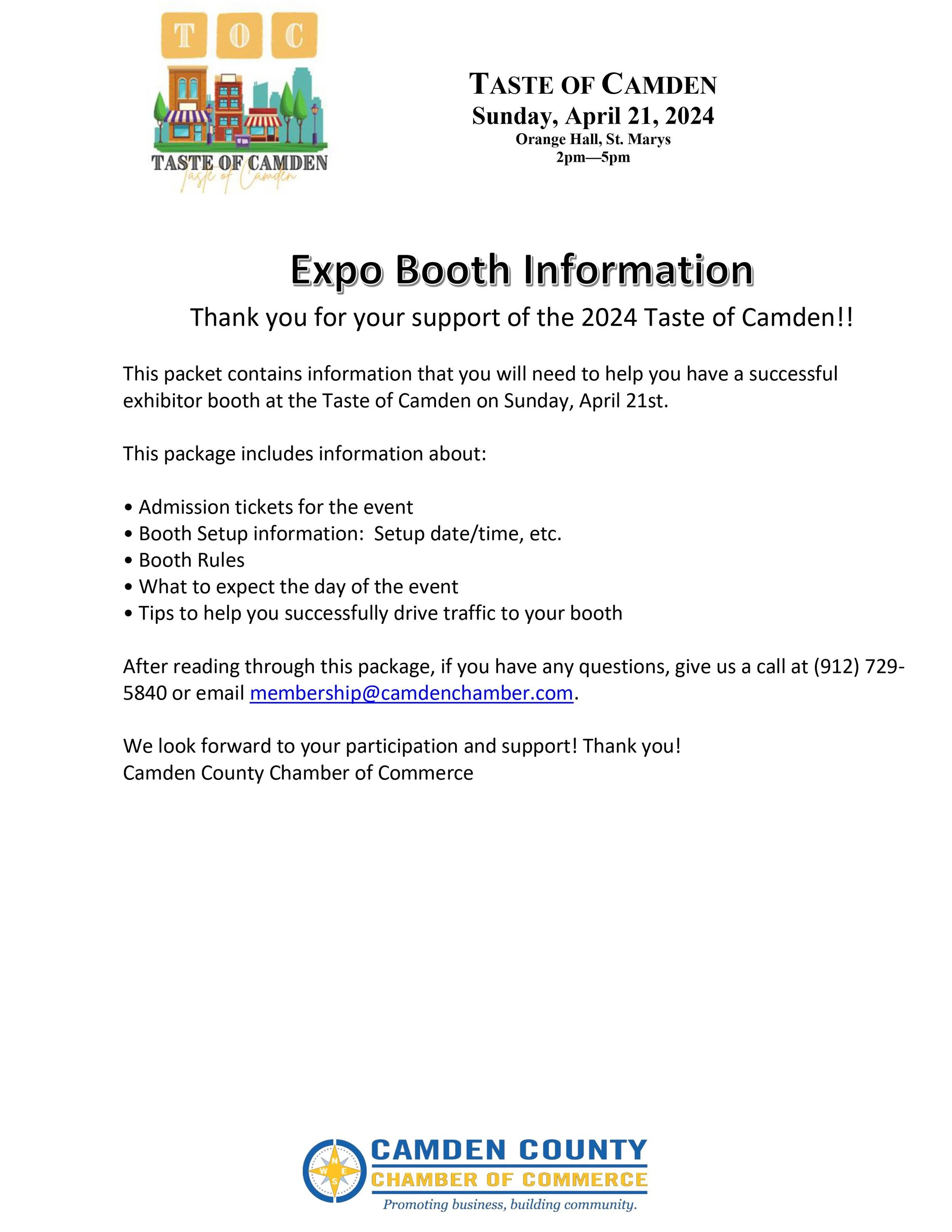 TOC Vendor Packets — Camden County Chamber Of Commerce | Serving Camden ...