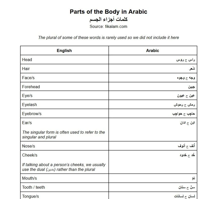 Arabic Vocabulary Lists — Fi Kalam