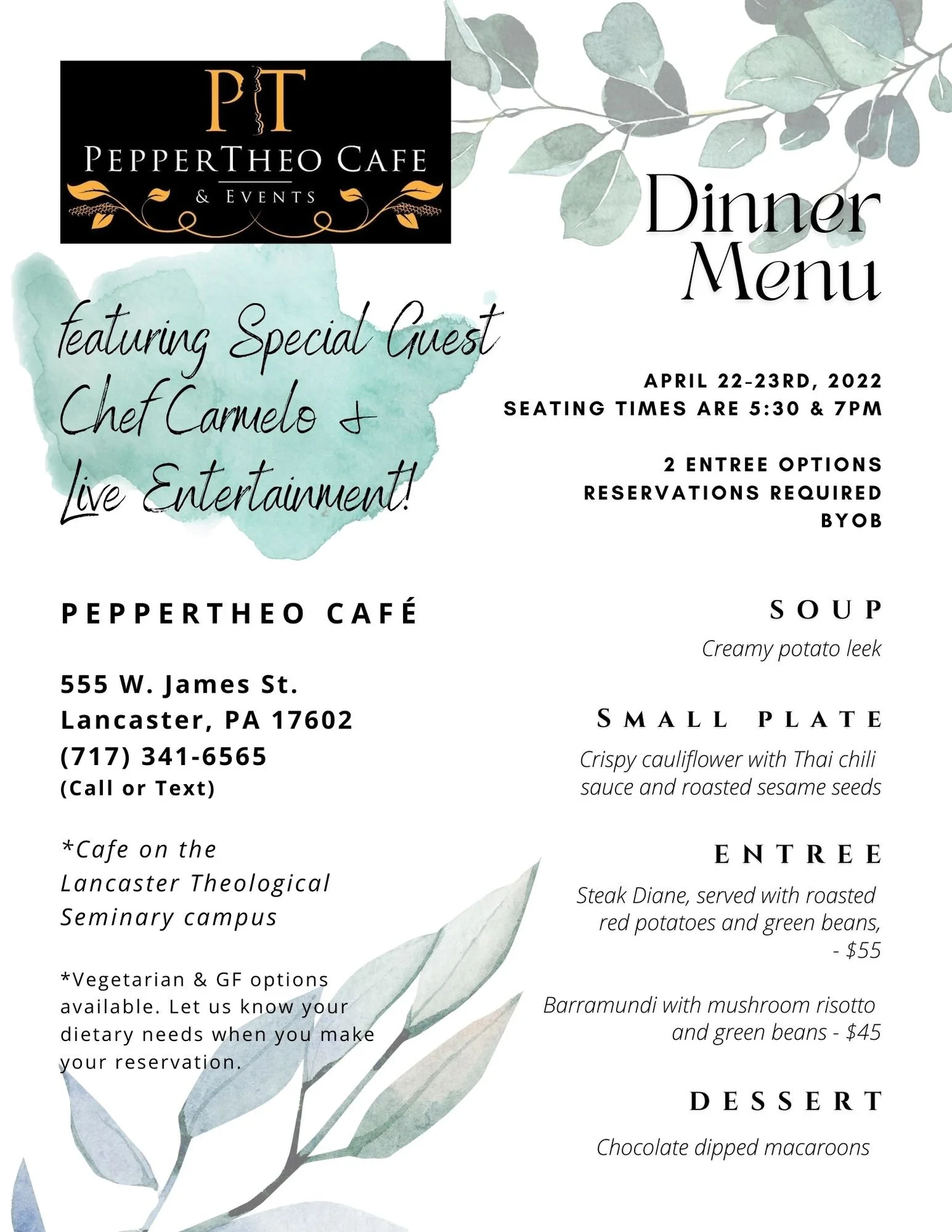 Pepper Theo's Dinner Menu — Pepper Theo Cafe