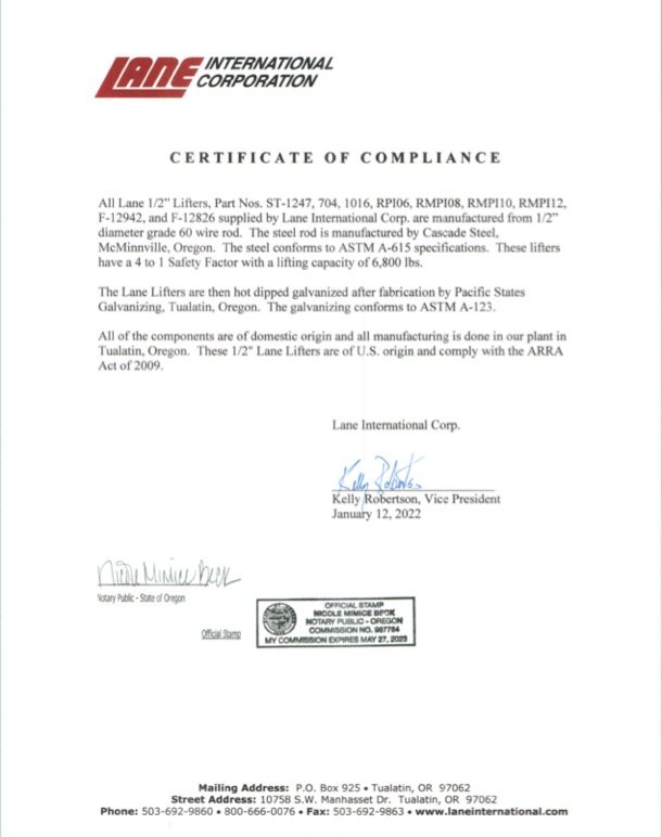 Certifications — Lane International