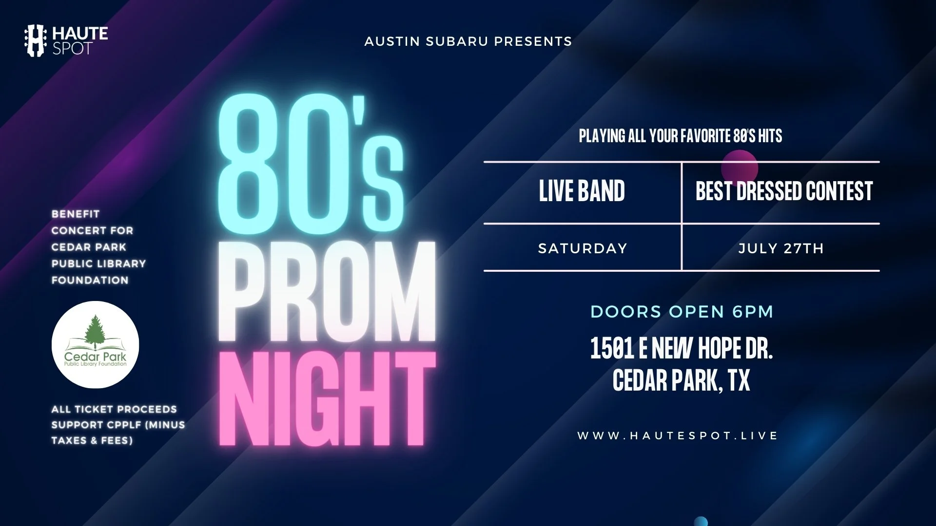 80's Prom Night Saturday, July 27th - Benefitting the Cedar Park Public ...