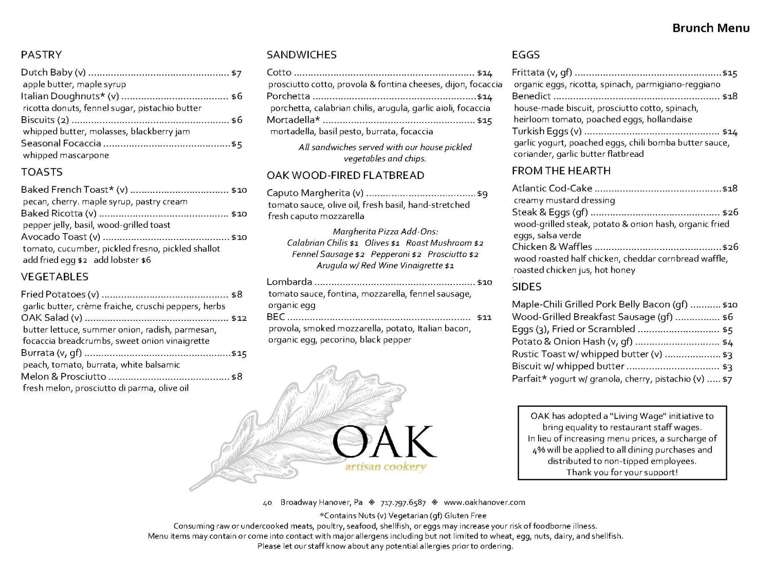 Menu — Oak Artisan Cookery