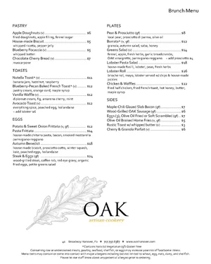 Menu — Oak Artisan Cookery