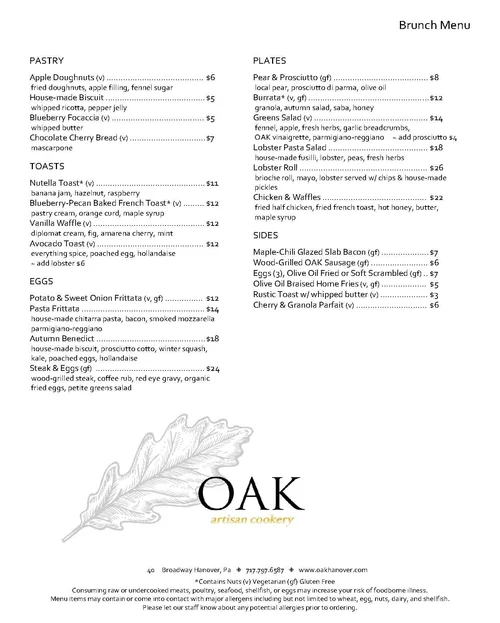 Menu — Oak Artisan Cookery