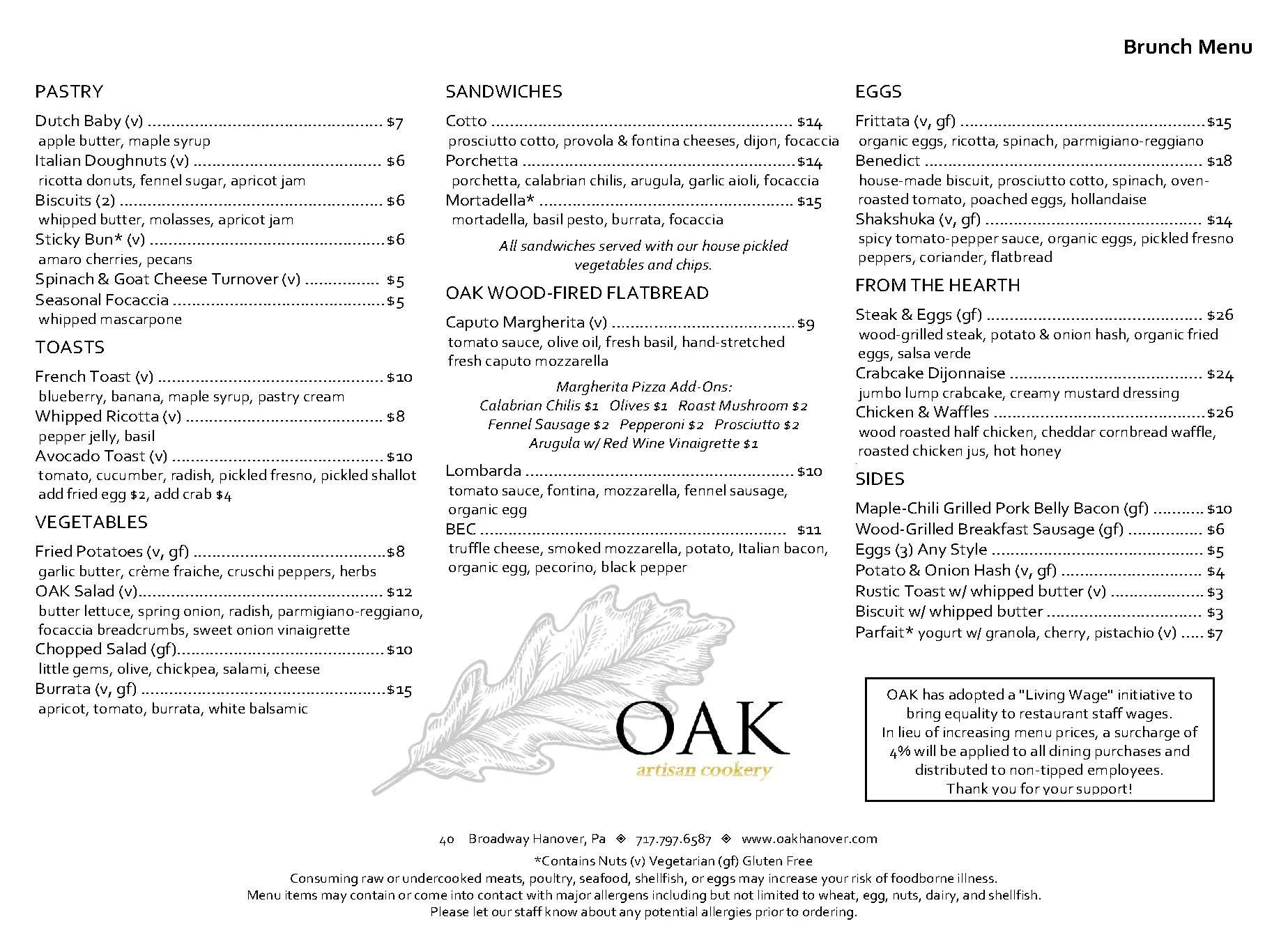 Menu — Oak Artisan Cookery