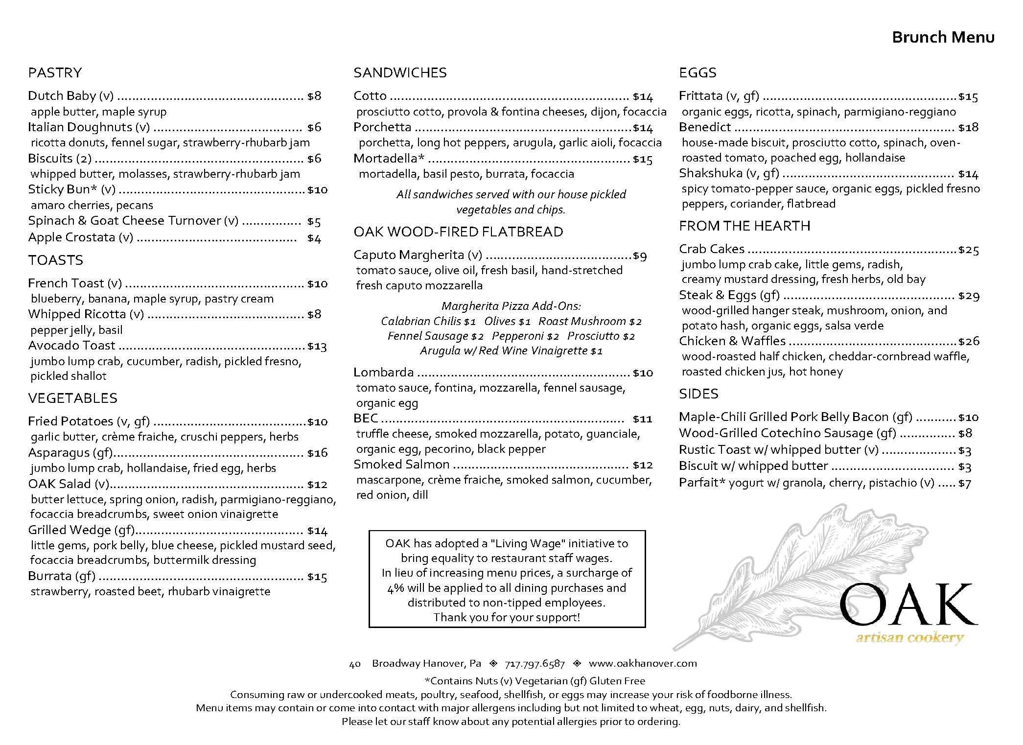 Menu — Oak Artisan Cookery