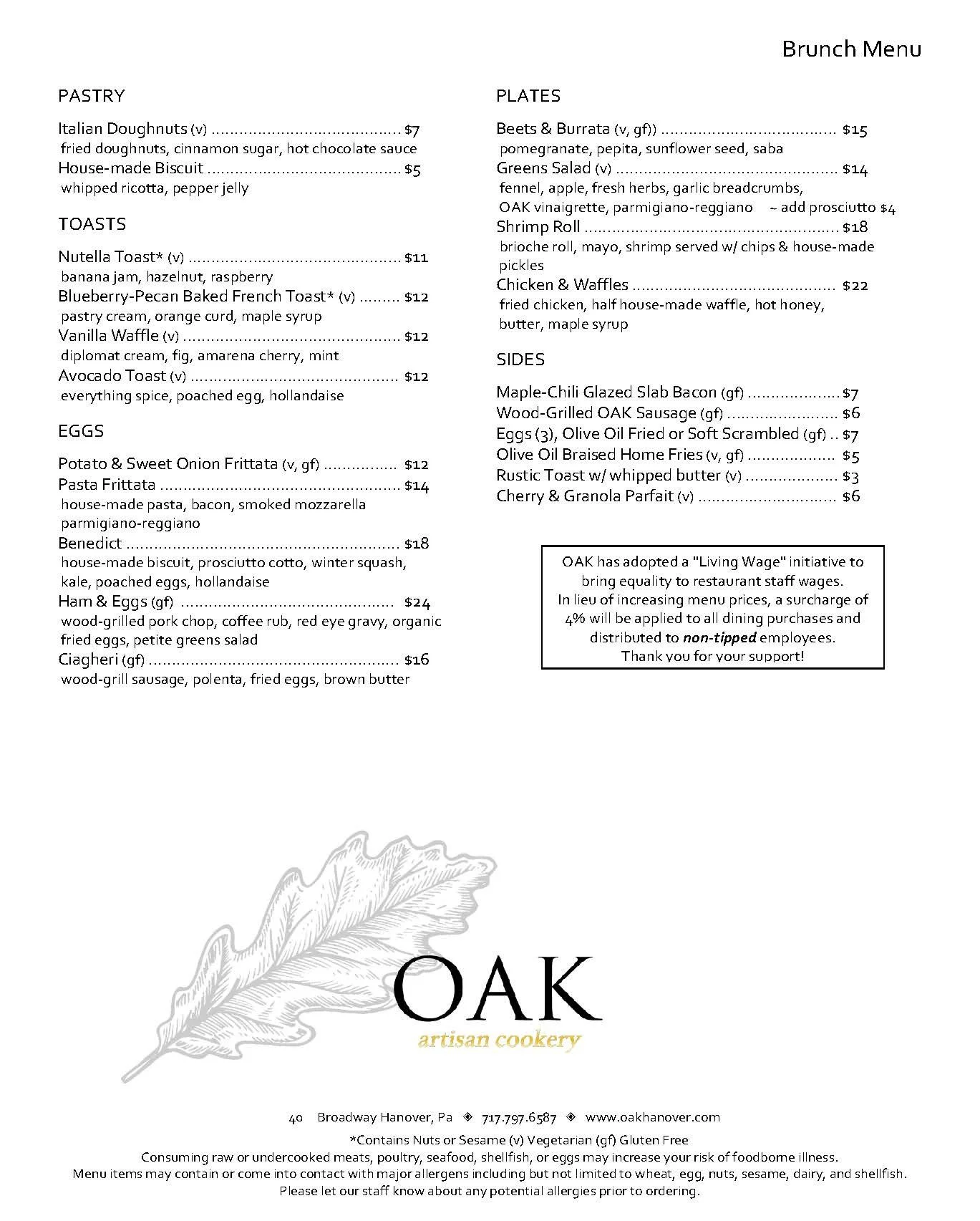 Menu — Oak Artisan Cookery