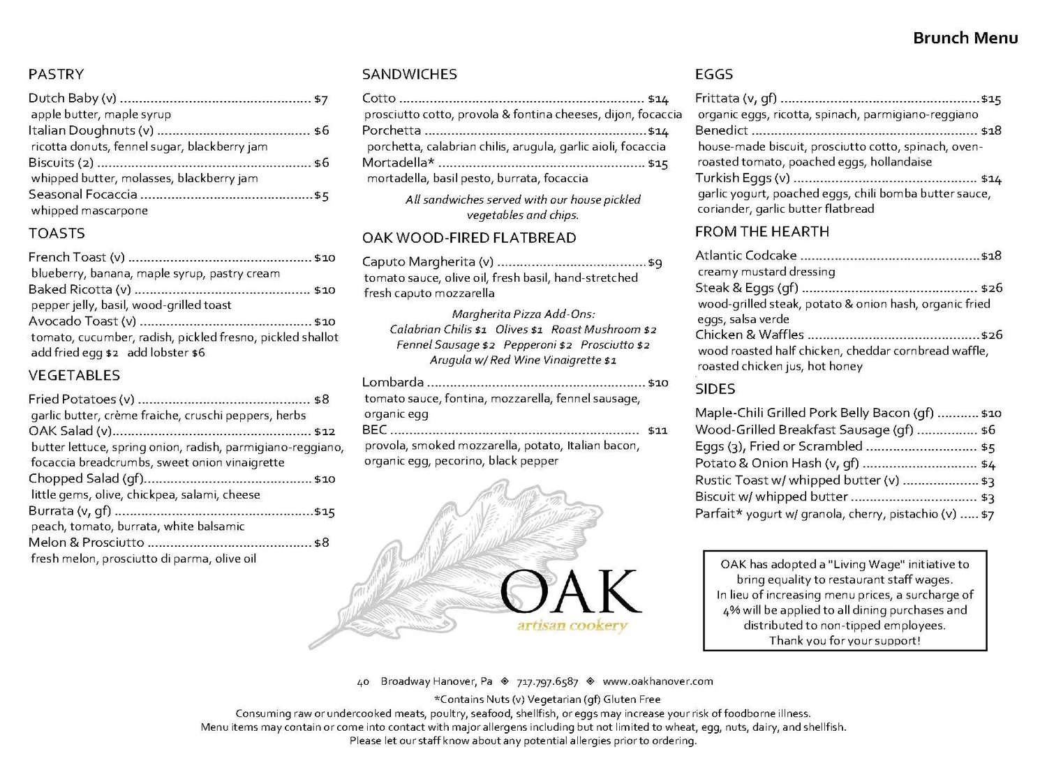 Menu — Oak Artisan Cookery