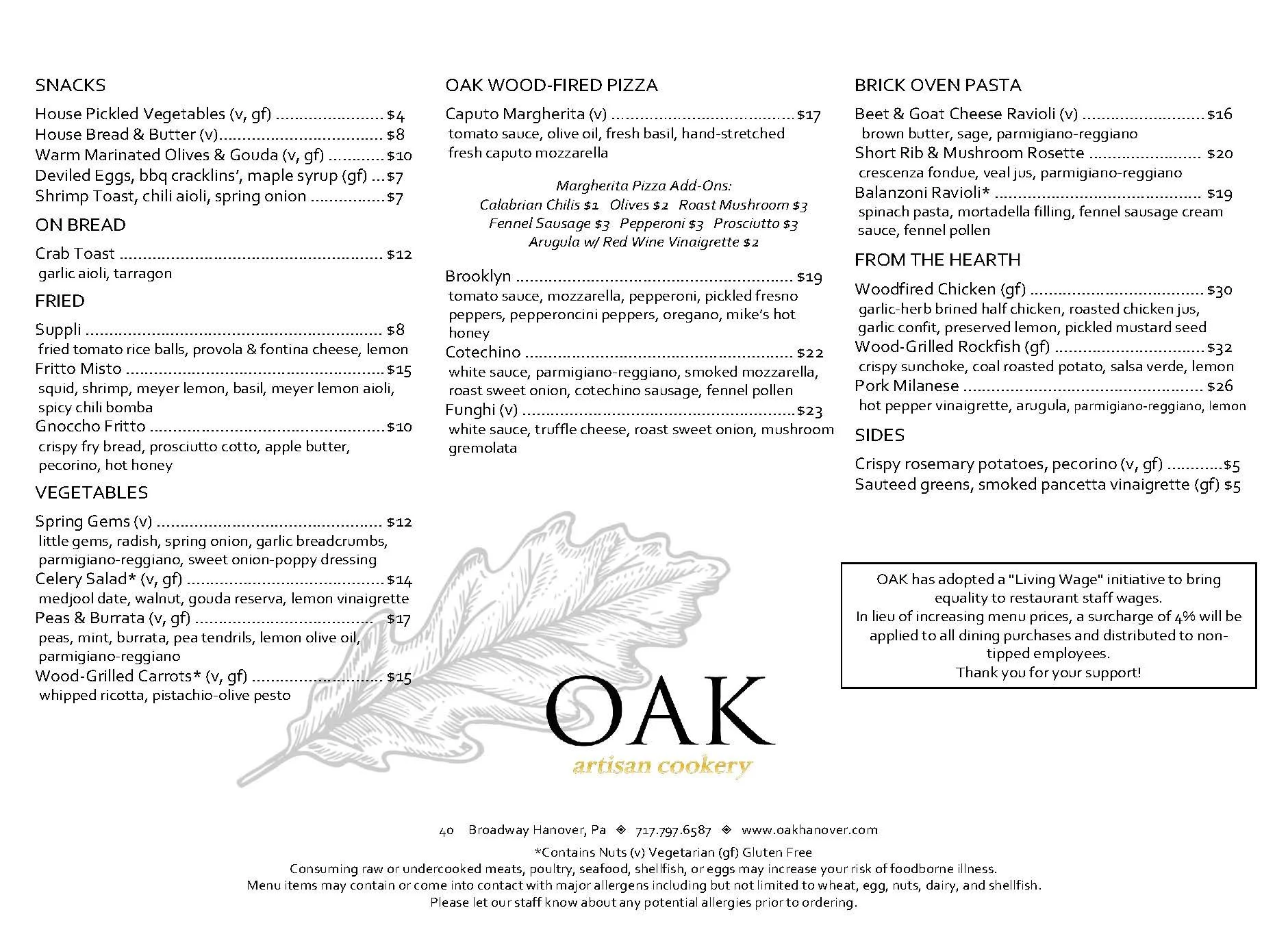 Menu — Oak Artisan Cookery