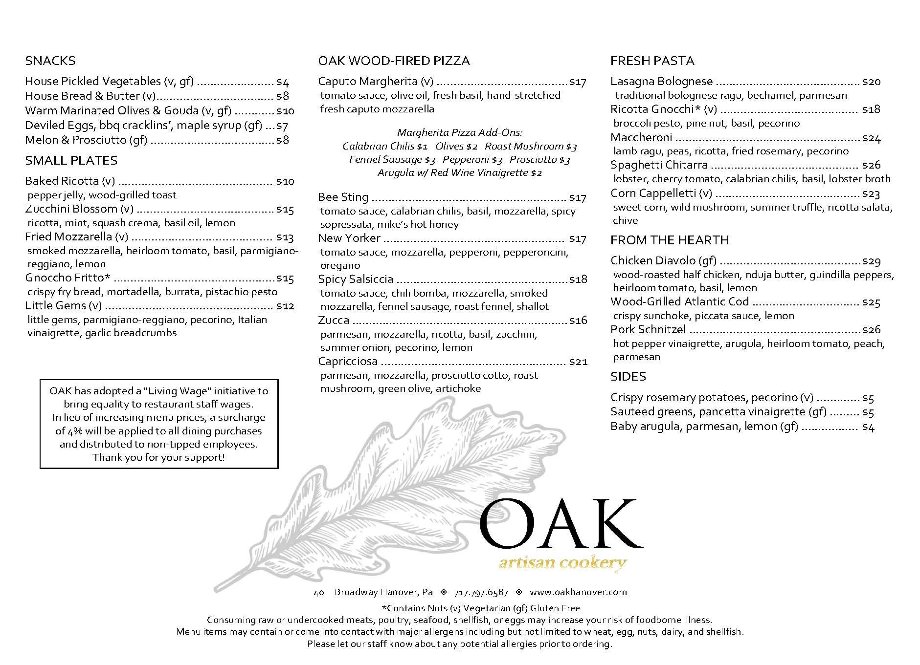 Menu — Oak Artisan Cookery
