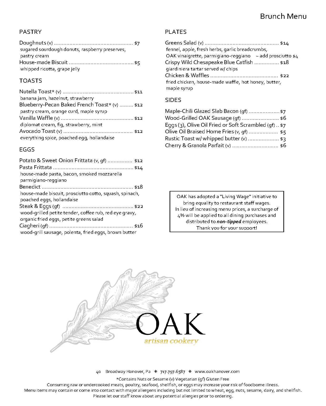 Menu — Oak Artisan Cookery