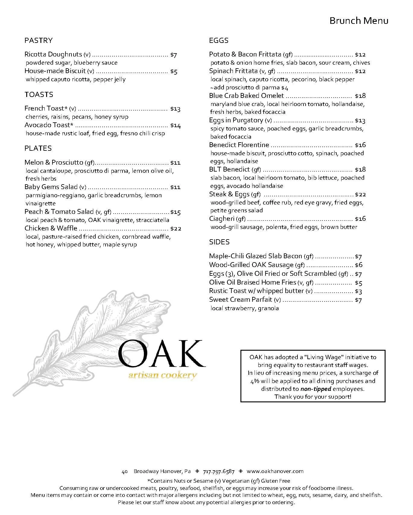 Menu — Oak Artisan Cookery