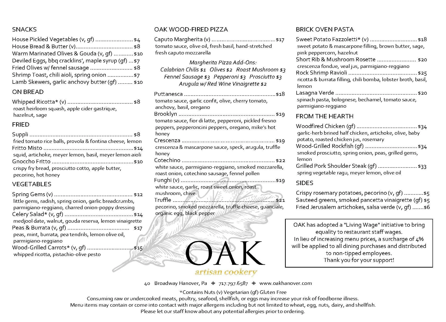 Menu — Oak Artisan Cookery