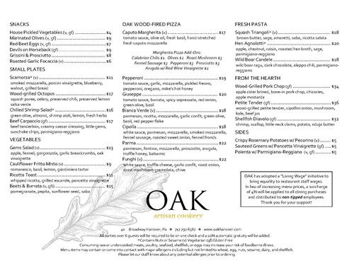 Menu — Oak Artisan Cookery