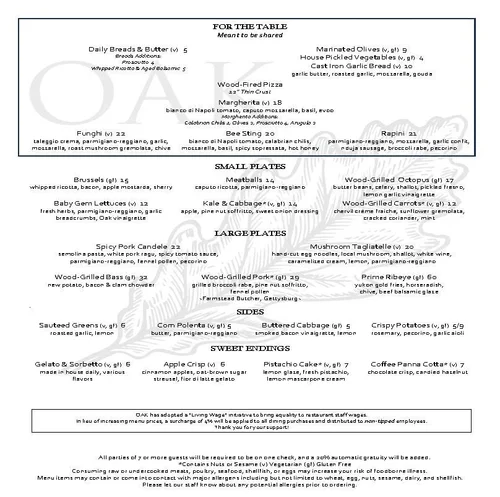 Menu — Oak Artisan Cookery