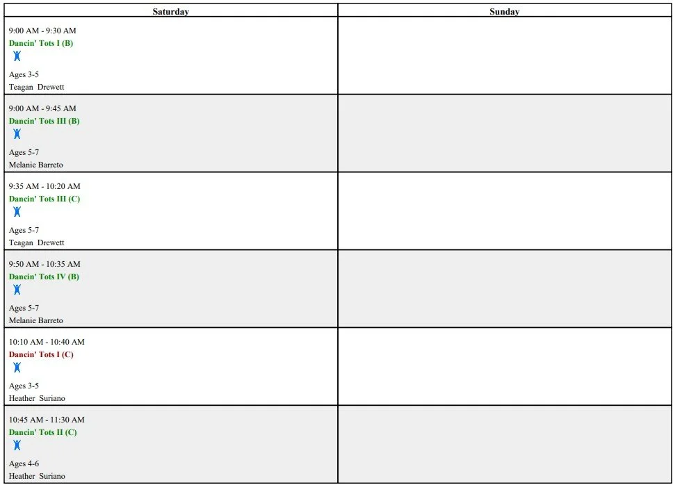 Schedule — Burlington Dance Company