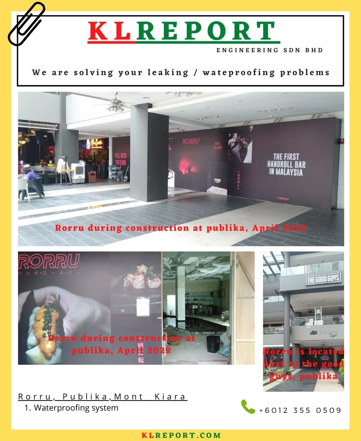 Rorru Japanese Restaurant, Publika Mont Kiara (Waterproofing) — Klreport